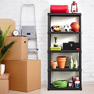 Gracious Living 5 Shelf Fixed Height Ventilated Medium Duty Storage Unit Organizer System for Home, Garage, Basement, and Laundry, Black (2 Pack)