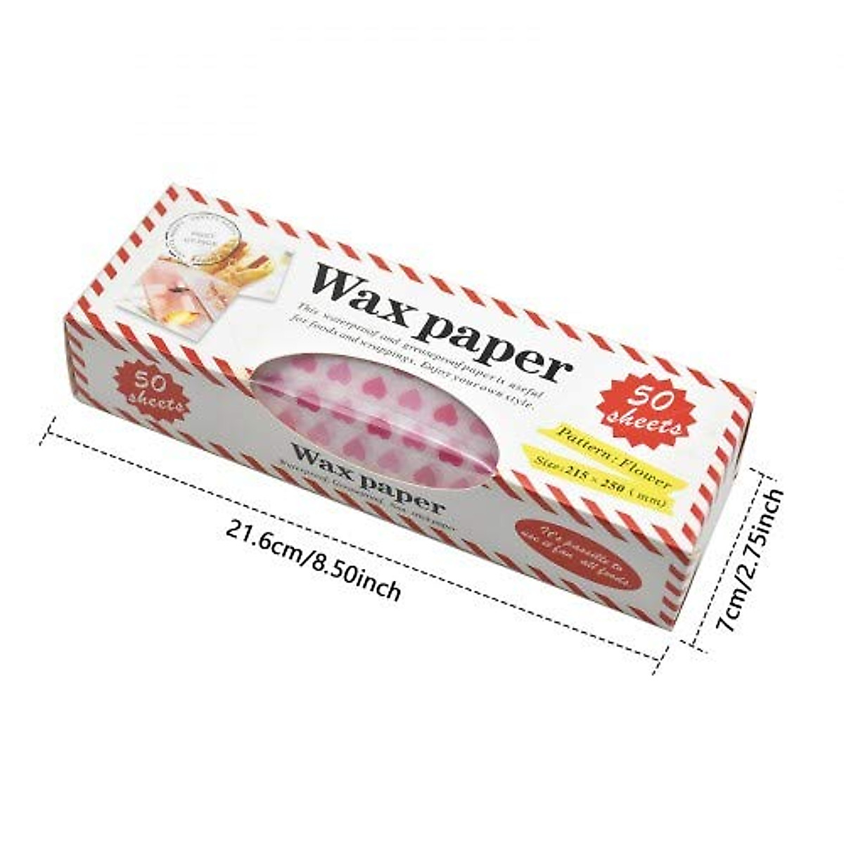 Food Wrapping Paper 50 Sheets Wax Paper Grease Proof Waterproof Baking Parchment with Heart Pattern Non-Stick Beeswax Wraps Paper Liners Tissue for Bread Sandwich Burger Gift 218 x 250mm