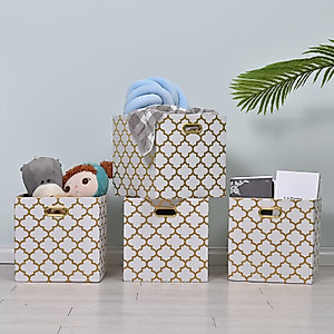 Fboxac Cube Storage Bins 13×13 Fabric Foldable Box with Handles, Collapsible Organization Basket Set of 4 Large Capacity Drawer for Closet Shelf Cabinet Bookcase Bedroom, Halloween Lantern White Gold