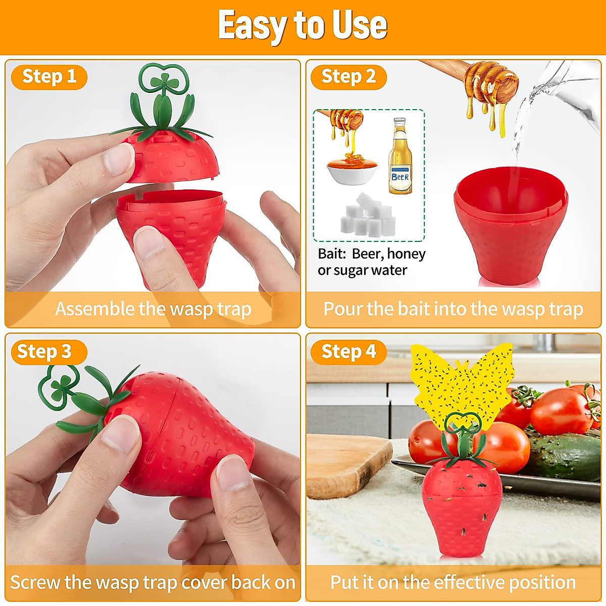 Fruit Fly Traps for Indoors,Effective Fly Catcher Gnat Traps for House with Yellow Sticky Traps,Fruit Fly Trap with Sticker with Bait Safe Non-Toxic Reusable Fly Trap for Home, Plant, Kitchen(2pack)