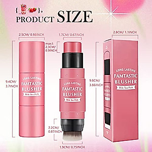 LOKFAR Cream Blush Stick for Cheeks Blush Makeup - 2 in 1 Multi Stick Blush for Cheeks Tint & Eyes & Lips, Cheek Makeup Stick Makeup Blush with Brush, Waterproof Creme Blush (#01 Cherry Pink)
