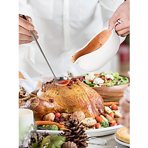 LoeJan Gravy Boat with Spoon, Ceramic Sauce Serving Dish, Easy-Pour Big Dripless Lip Spout Serveware Set For Salad Cream Milk Broth Black Pumpkin Thanksgiving (14 OZ & Tray)