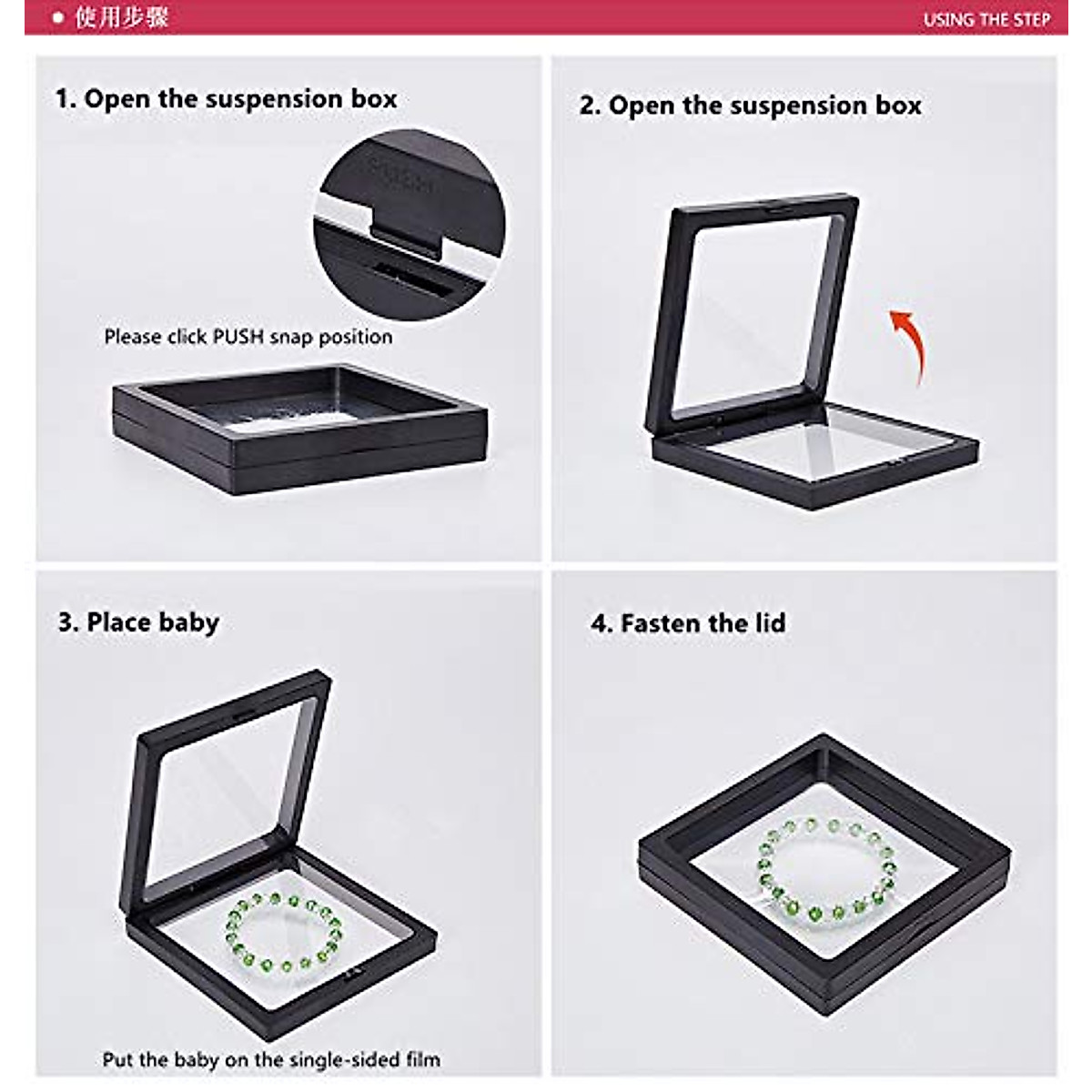 XIZHI Set of 10 Pack Black Diamond Shape Display 3D Floating Frame Display Holder Stands Holder Magic Suspension Box ，2 3/4 x 2 3/4 x 7/8inches
