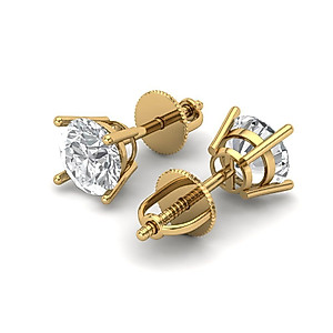 Clara Pucci 1.0 ct Round Cut Conflict Free Solitaire Fine Genuine Moissanite Anniversary Stud Earrings 14k Yellow Gold Screw Back
