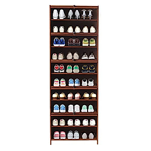 HAPPCUCOE 10-Tier Bamboo Shoes Rack Organizer Shoe Storage Cabinet Freestanding Shoe Rack with Doors for Entryway Office Living Room Bedroom Brown