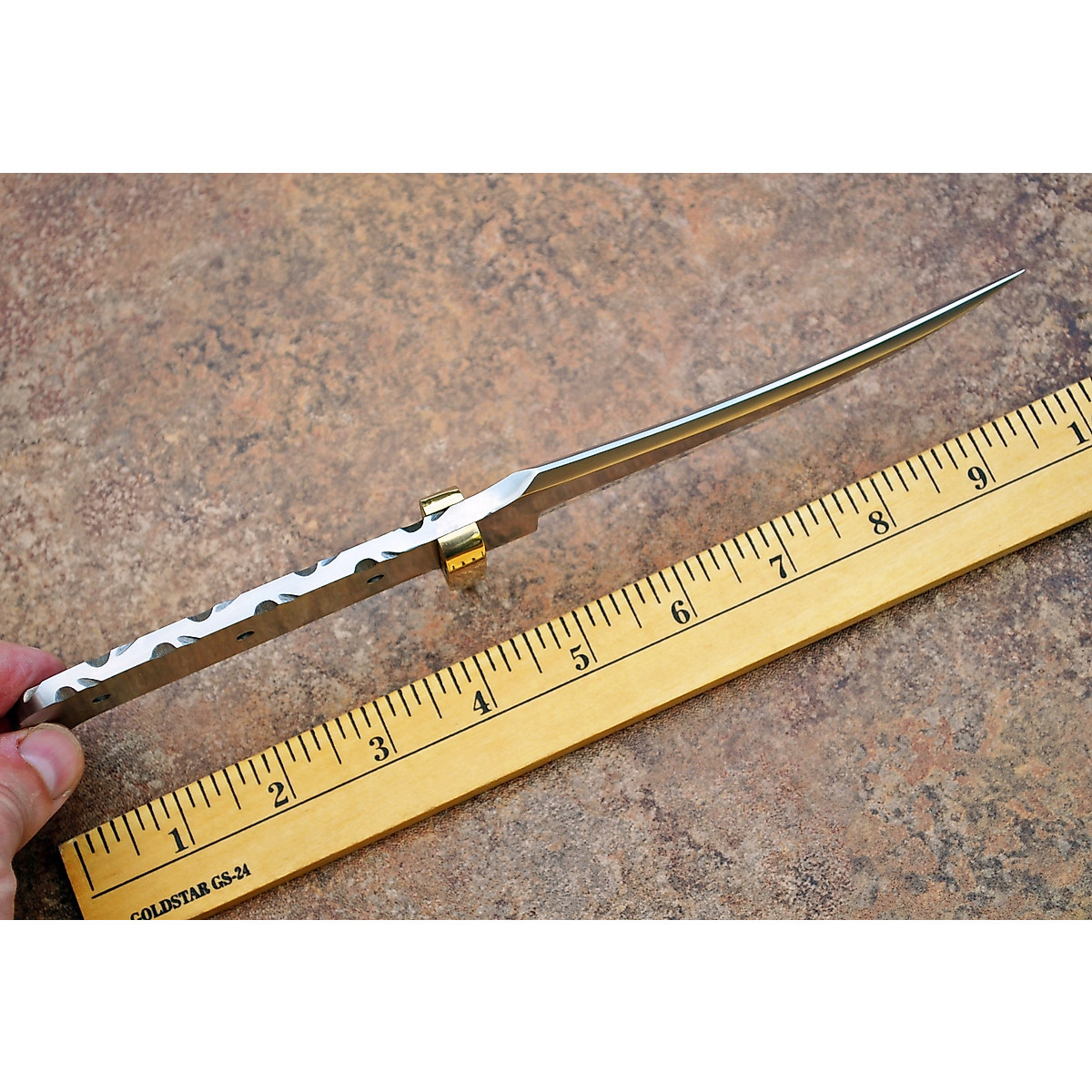 Whole Earth Supply Upswept Skinner 1095 High Carbon Steel Knife Blank +Brass Finger Guard for Custom Making Knives Blade Blades Blanks Hunting