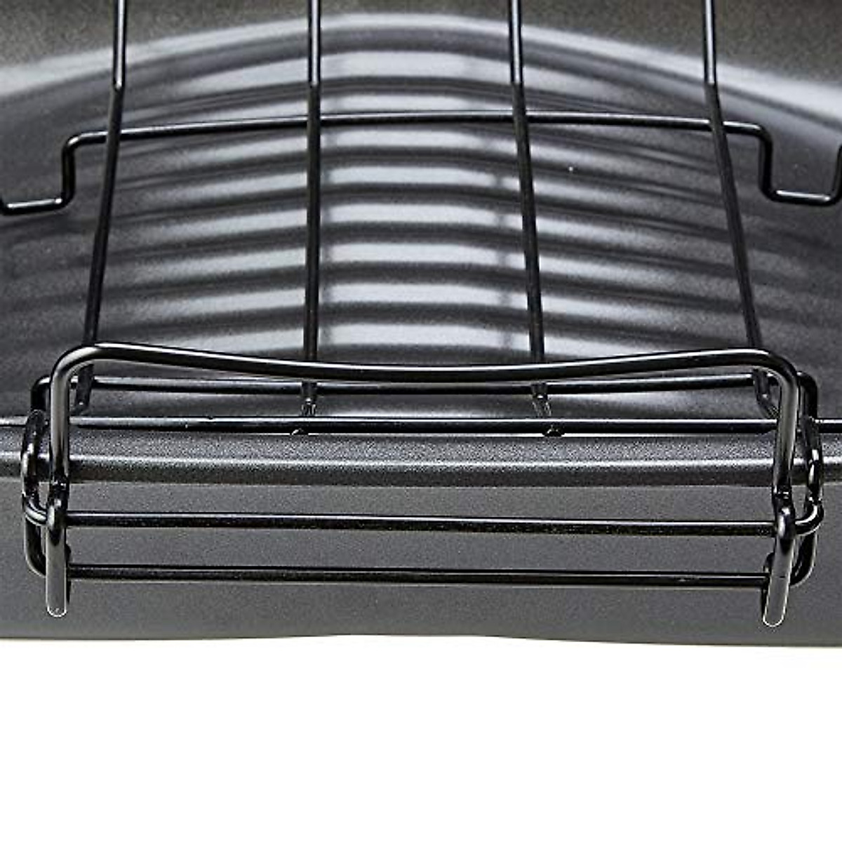 Goodcook Quick Roaster Pan and locking rack, with juice gathering pools for easier, safer, faster basting, 17x12x3 inches, Grey