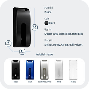 Manterio Wall Mount Plastic Bag Organizer | Durable Plastic Grocery Bag Saver | Smudge Proof, Fingerprint Resistant | Black