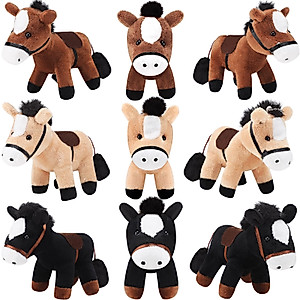 Zomiboo 9 Pack Horse Stuffed Animals Horse Plush Toy Standing Stuffed Horse 4 Inch Mini Plush Horse with Detachable Chain for Animal Theme Party Birthday Decoration Supplies (Vivid Style)