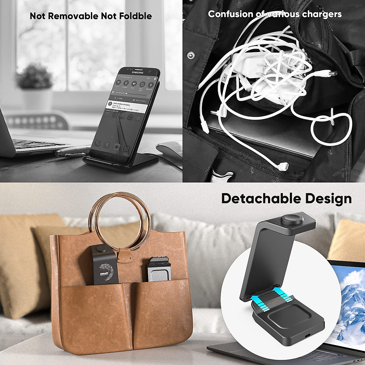 Welnotti 3 in 1 Charging Station for Multiple Devices Compatible with iPhone/iWatch/ipad/SamsungWireless Charger - Charging Stand Dock for AirPods(Gray)