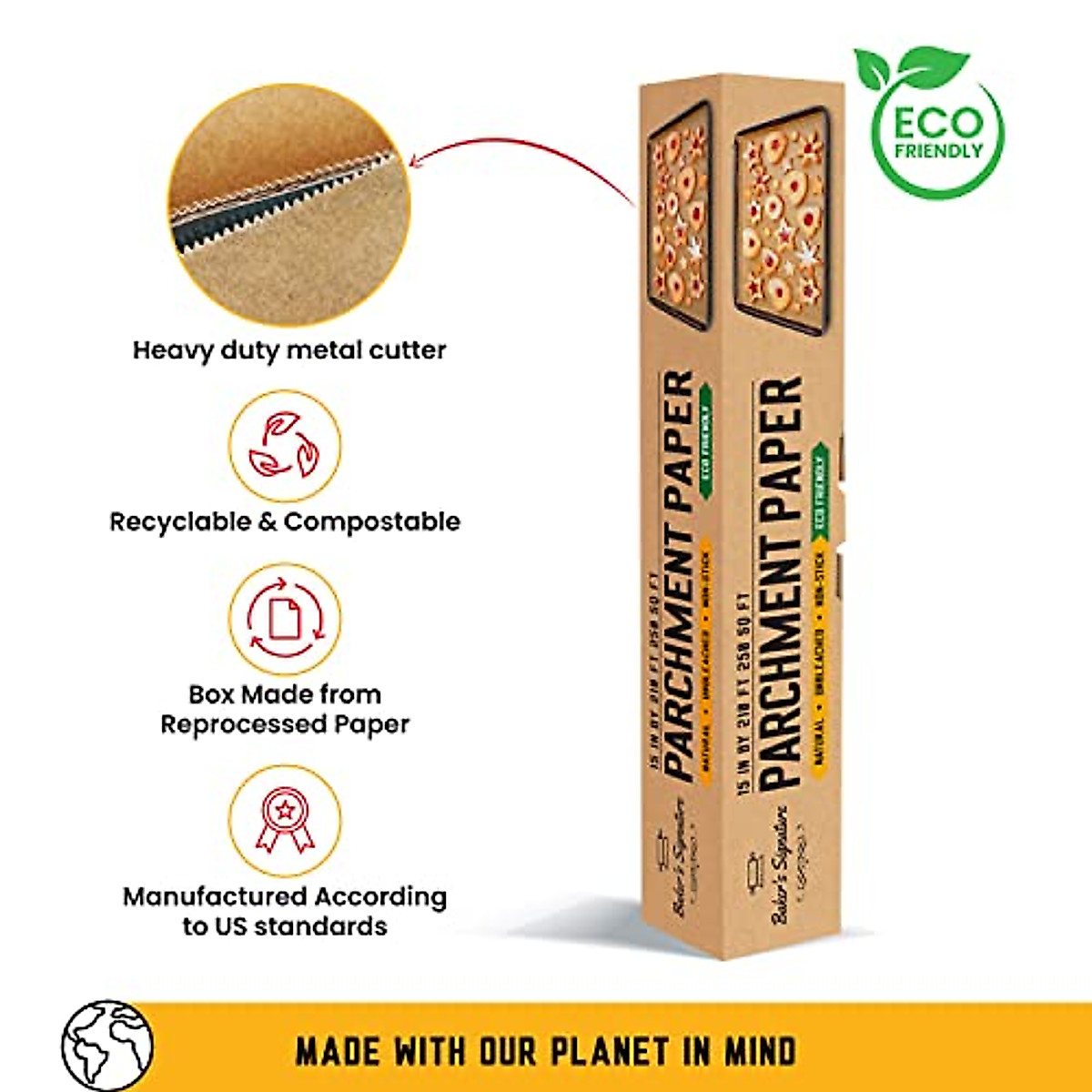 Unbleached Parchment Paper Roll 15 in x 210 ft 260 Sq.Ft Paper Baking Paper by Baker’s Signature | Silicone Coated – Will not Soak Through or Burn – Non-Toxic & Comes in Convenient Packaging