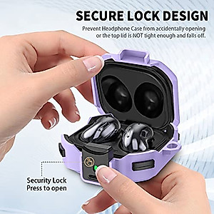 [with Lock] Armor Cover for Galaxy Buds Pro Case/Galaxy Buds 2 Case/Galaxy Buds Live Case,Shockproof PC+TPU Protective Cover for Samsung Buds 2/Buds Pro/Buds Live with Fashion Candy Keychain(Purple)