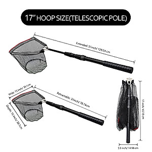 SAN LIKE Fishing Net Fish Landing Nets Ice Fishing Collapsible Telescopic Sturdy Pole Handle for Saltwater Freshwater Extending to 36/43/71/98inches (49inch-Black)