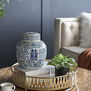 A&B Home Blue and White Ceramic Ginger Jar with Lid Ancient Chinese Oriental Style Multi Purpose