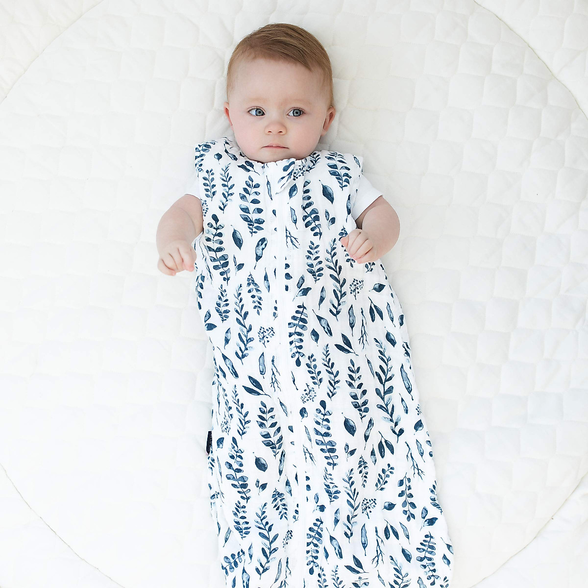 Bebe au Lait Premium Muslin Bedtime Sleeper, 12 - 24 Months - Blue Leaves