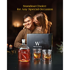 Galaxy Whiskey Decanter Set for Men, 34 Oz Decanter with Two Glasses, Handmade Leadfree Glass Decanter Set with Unique Helmet Design, Gift for Men, Dad, Him, Cool Drinking Accessories for Home Bar