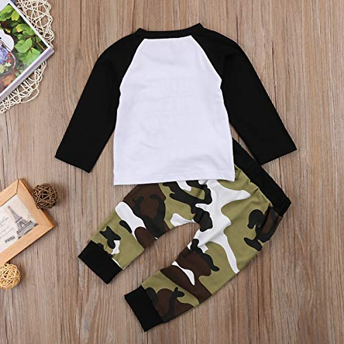 BOUTIKOME 2PCS Baby Boys Clothes Letter T-Shirt Cool Tops+Camouflage Pants Outfit Set Letter Toddler Long Sleeve (Camouflage, 4-5 T (Size:120))