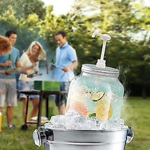 Suli Drink Dispenser for Parties, 1 Gallon 2 Pack Beverage Dispenser, Glass Juice Dispenser Countertop for Outdoor BBQ, Sun Tea, Lemonade, Mason Jar Dispenser with Pump