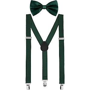 SATINIOR Suspender and Bow Tie Set 80s Clip on Suspenders for Men Women(Green)