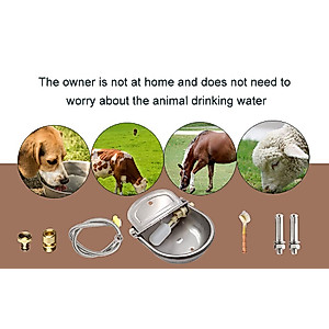 Automatic Water Bowl,Pet Water Dispenser with Float Valve,Stainless Steel Bucket no Splash Dog Drinking Dish, Water Trough with Discrete 3/4 to 1/2" Adapter (with Drainage Hole)