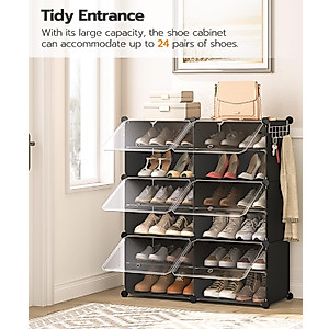 HOOBRO Shoe Rack, 6 Cubes Shoe Organizer with Doors, Plastic Panel Shoe Storage Cabinet for 24 Pairs of Shoes, for Closet, Bedroom, Entryway, Hallway, Black BK26SC01G1