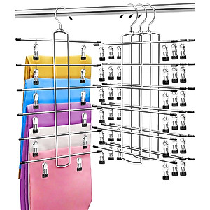 3 Pack Closet-Organizer-Pants-Hangers-Space-Saving,Metal Closet-Organizers-and-Storage,6 Tier Organization and Storage Short Skirt Hangers Cilp,Dorm Room Essentials for College Students Girls Boys Guy