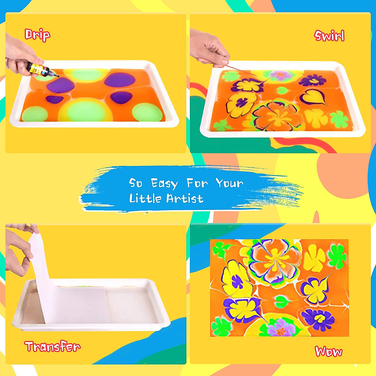 Water Marbling Paint Drawing Kit for Kids 8-12, Arts & Crafts for Girls & Boys Ages 4-8, Ideal Easter Birthday Gifts Christmas Toys for Girls & Boys Ages 4 5 6 7 8 9 10 11 12 Year Old (12 Colors)