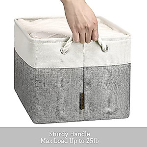 KITCSTI Storage Baskets for Organizing, Large Rectangular Storage Bin, Fabric Folding Organizer for Closet, Toys, Clothes, Home, Office, 16.5x11.8x10.2 Inches (White & Grey, Pack of 3)