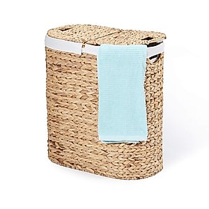 Seville Classics Premium Natural Handwoven Portable Laundry Bin Basket with Carrying Handles, Household Storage for Clothes, Linens, Sheets, Toys, Water Hyacinth, Oval Hamper
