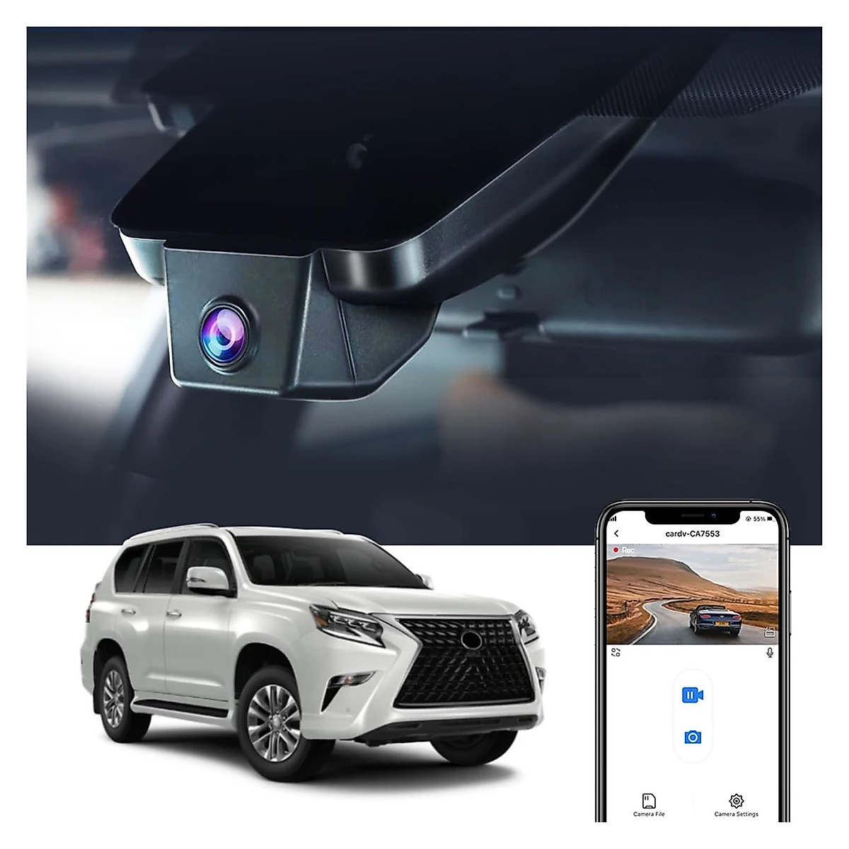 Fitcamx Car DVR Dashcam Camera 4K Dash Cam Compatible with Lexus GX460 GX 460 (Color : Black, Size : 2K Dual Cam 64GB)