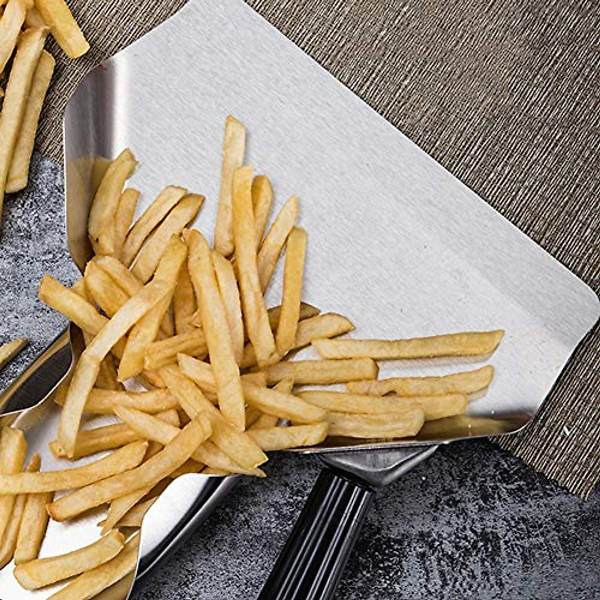 Stainless Steel French Fry Popcorn Scoop, Comerical Quick Fill Tool for Food Bags & Boxes, Multipurpose Utility Scooper for Bagger French Fries, Ice, Dry Goods(size:195 X 238mm)