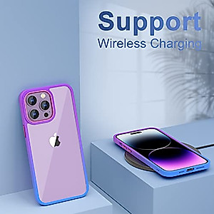GEINVCASE Designed for iPhone 14 Pro Max Case, Gradient Clear Girls Women Case [Surround U-Shaped Airbags] [Never Yellow] Cover Compatible with iPhone 14 Pro Max 6.7 inch, Purple/Blue