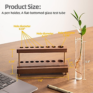 alisimple Walnut Wooden Pencil Pen Holder Stand tablet Cell Phone Stand Holder Glass Plant Propagation Station Test Tube Flower Vase for Desk Decor
