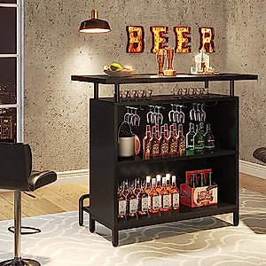 Tribesigns Home Bar Unit, 47 Inches PU Leather Bar Tables Liquor Cabinet with Wine Glasses Holder and Metal Footrest Wine Rack for Kitchen Living Room