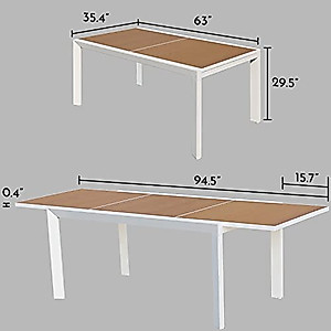 Aoodor Outdoor 6-10 Person Aluminum Patio Extendable Dining Table, Rectangular Table & 8 Chairs for Patio, Deck, Garden,Courtyard - Brown and White