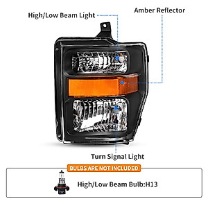 DWVO Headlights Assembly Compatible with 2008 2009 2010 08 09 10 Ford Super duty Headlamps Replacement Pair CLear Lens Amber Reflector Black