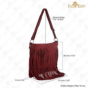 LiaTalia Womens Fringe Handbag - Real Italian Suede Leather - Tassle Effect Shoulder Bag in Medium Size - ASHLEY [Electric Blue]