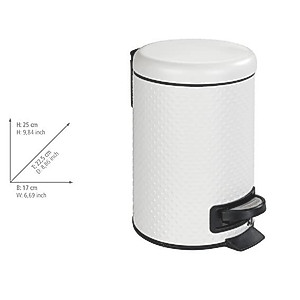 WENKO 0.79 liq. gal. Bathroom Trash Can, Dimensions (WxDxH): 8.9 x 6.7 x 9.8 in, Small Waste Basket, Small Garbage Can, 8.9 x 6.7 x 9.8 in, White