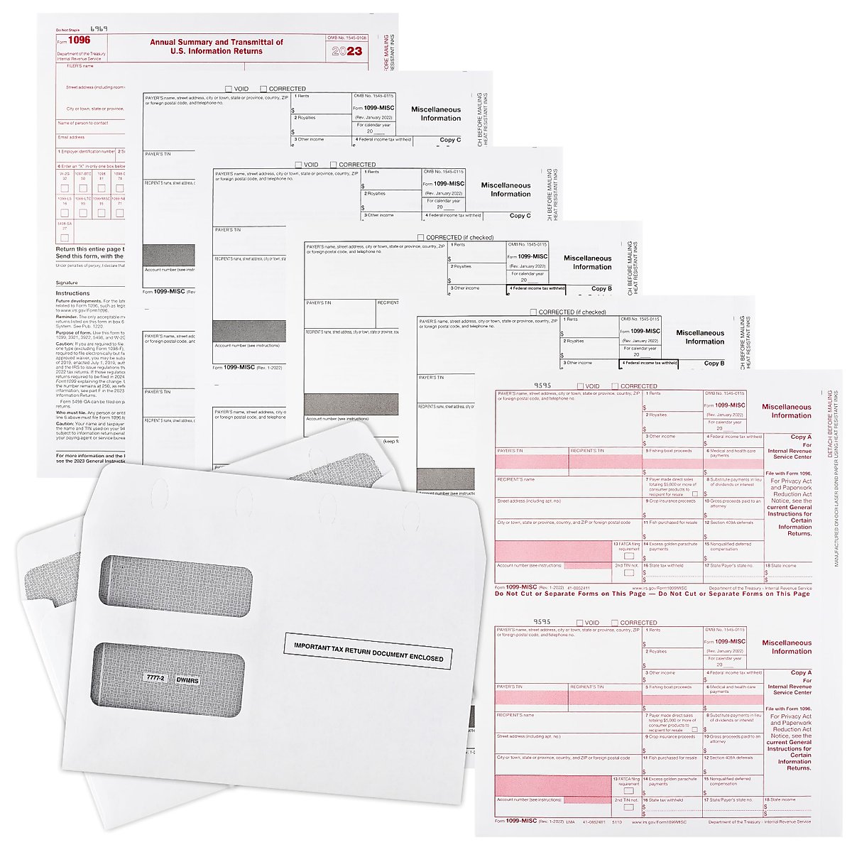 1099 MISC Forms 2023, 4 Part, Vendors Kit Laser Tax Forms with Self-Seal Envelopes Great for QuickBooks and Accounting Software, 1099 MISC Forms 2023