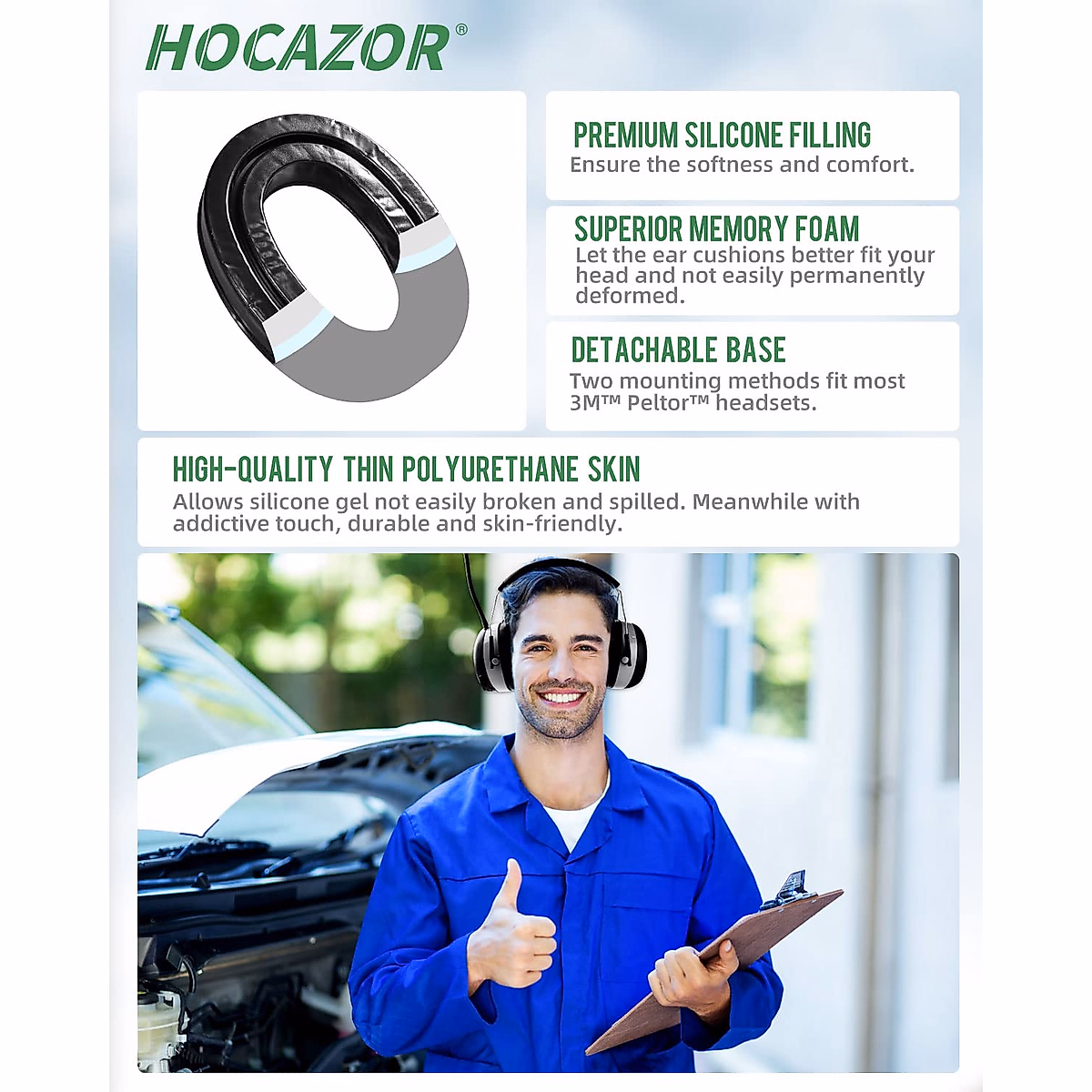 Replacement Gel Ear Pads Compatible with Peltor Tactical 100 300 500 Rangeguard, 3M WorkTunes Series Headsets Silicone Hearing Protector Hygiene Kit Hocazor G-1003