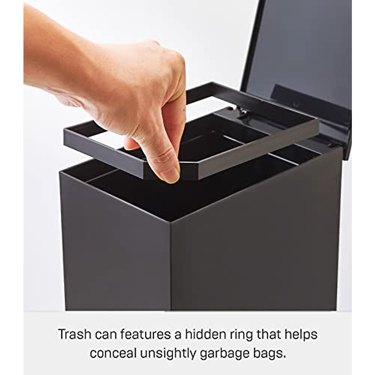 Yamazaki Home Sanitary Step Trash Can - Small Space Waste Bin For Bathroom Kitchen, Plastic, 1 gallon | 3.9 liters, Handles, Lid, No Assembly Req.