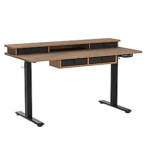 ExaDesk Electric Standing Desk, 63 * 30 Inches Adjustable Height with 4 Drawers, Double Storage Shelves Stand Up Desk, Home Office Workstation Sit Stand up Desk (Rustic Brown)