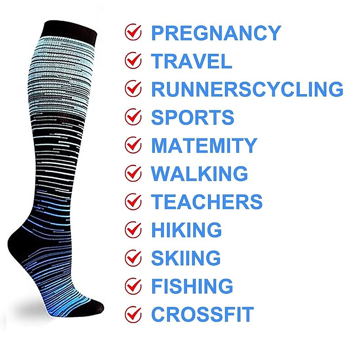 Double Couple 7 Pairs Copper Compression Socks for Men Women 20-30 mmHg Knee High Stockings