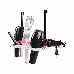 Hair Tool Organizer Under Sink with Cup, Honizer Wooden Hair Dryer Holder Cabinet Door, Bathroom Organizer Under Sink for Curling Iron, Brush, Flat Iron- White