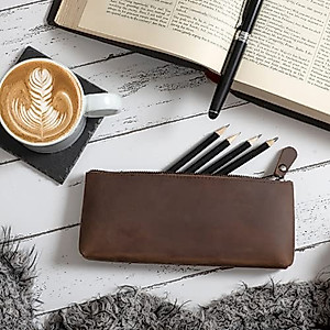 Leather Pencil Case for Adults - 100% Genuine leather pen case with zipper. A luxury gift ideal for professionals, artists, insulin, tampon / period items or small makeup bag for purse