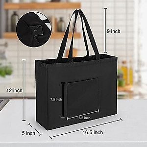 Lily queen Reusable Grocery Shopping Bags Black Zipper Tote Bags with Heavy Duty