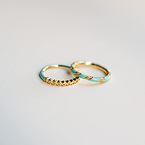 BLOSSOM & HUE Turquoise Ring Stacker Set | Size 7 | Two Tone CZ & Enamel Stacking Band | Set of 2 |Stackable Half Eternity