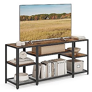 VASAGLE TV Stand for 65 Inches TVs, Industrial Entertainment Center, Modern TV Console with Open Storage Shelves for Living Room, Bedroom, Rustic Brown and Black ULTV105B01