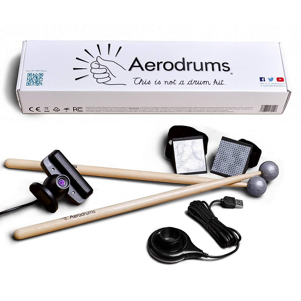 Aerodrums Portable Electronic Drum Set - Air Drum Sticks & Pedals - Practice Drum Accessory more Quiet than Pads - Full Midi Electric Drum Kit that fits a Small Tabletop or Bag - Drummer Gift