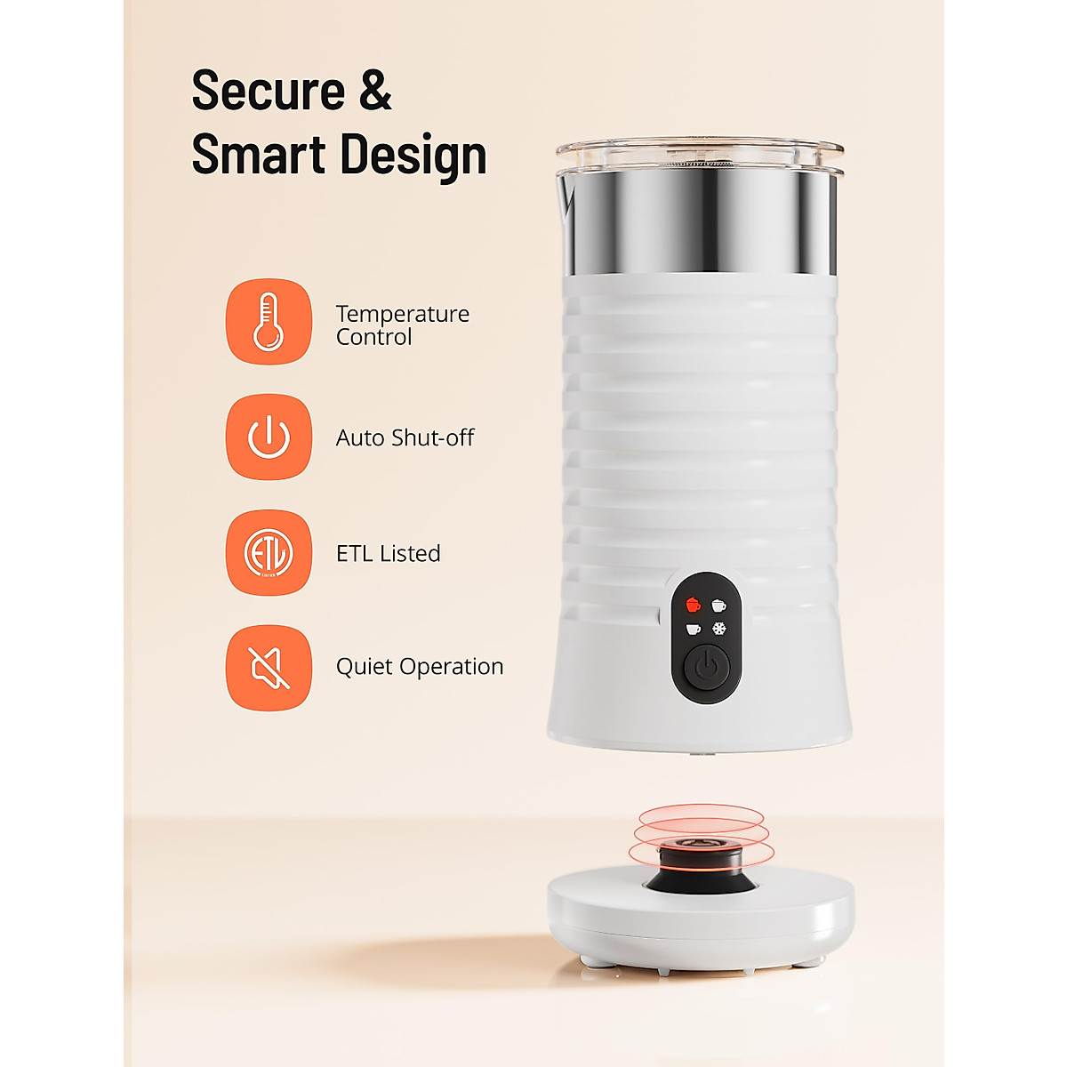 Milk Frother, 4-in-1 Milk Frother and Steamer, Frother for Coffee, Hot & Cold Foam Maker for Latte, Cappuccino, Macchiato, Electric Milk Frother Warmer with Silent Operation & Auto Shut-off (White)